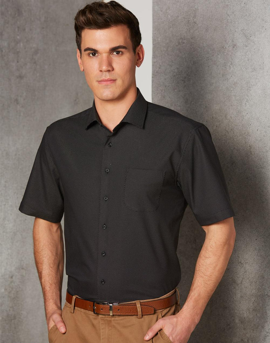 Benchmark M7400S ASCOT MENS SHORT SLEEVE DOT JACQUARD STRETCH SHIRT ...