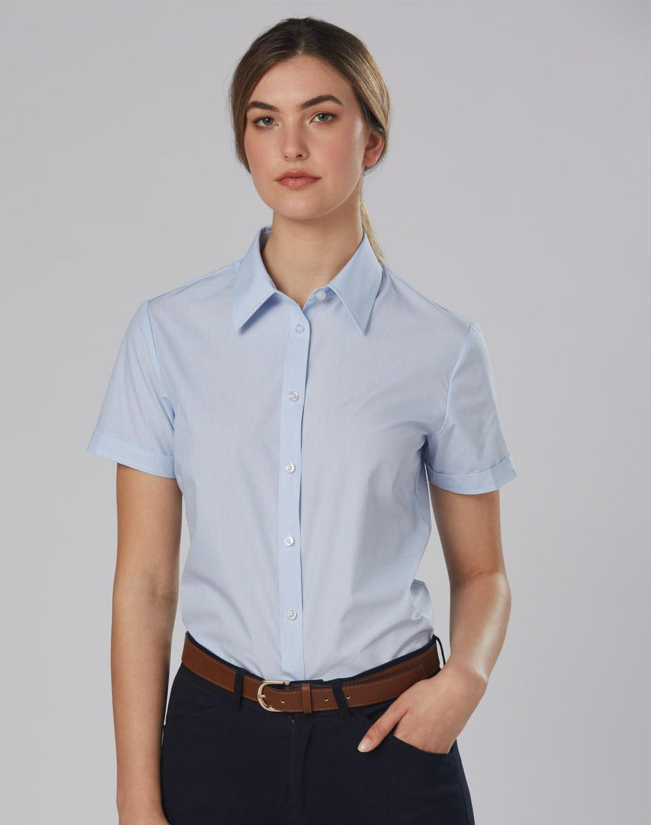 Benchmark M8211 Women's Fine Stripe Short Sleeve Shirt – Benchmark Online