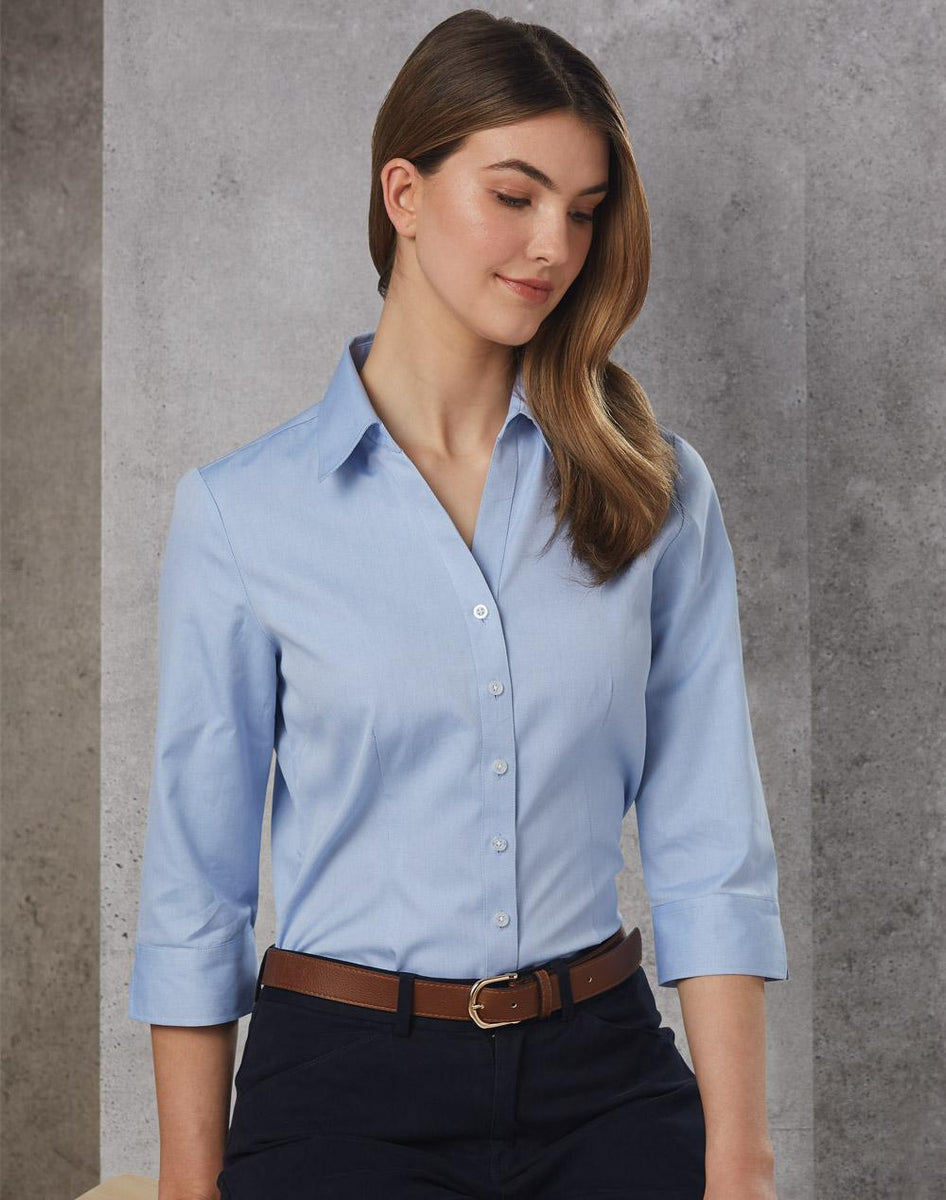Benchmark M8040Q Women's CVC Oxford 3/4 Sleeve Shirt – Benchmark Online