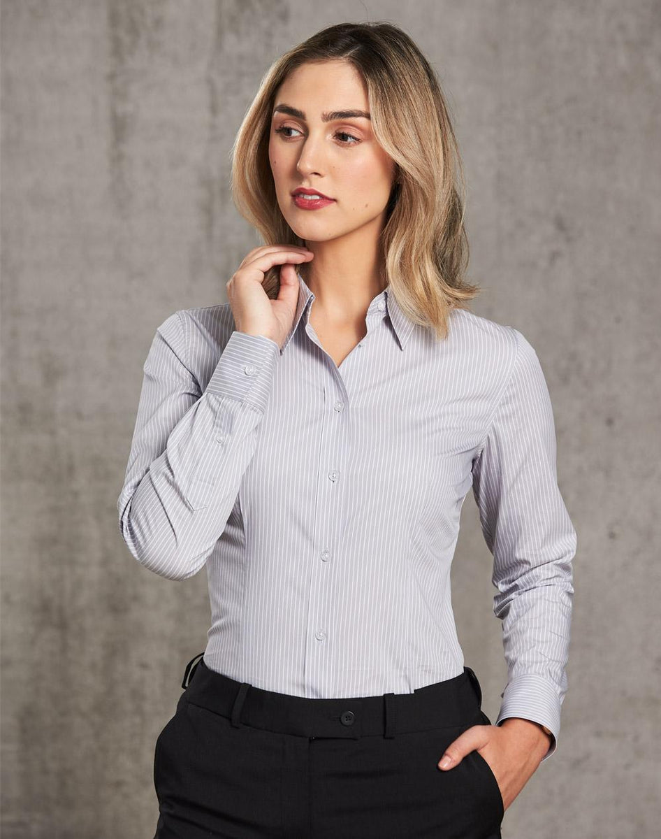 Benchmark M8200L Women's Ticking Stripe Long Sleeve Shirt – Benchmark ...