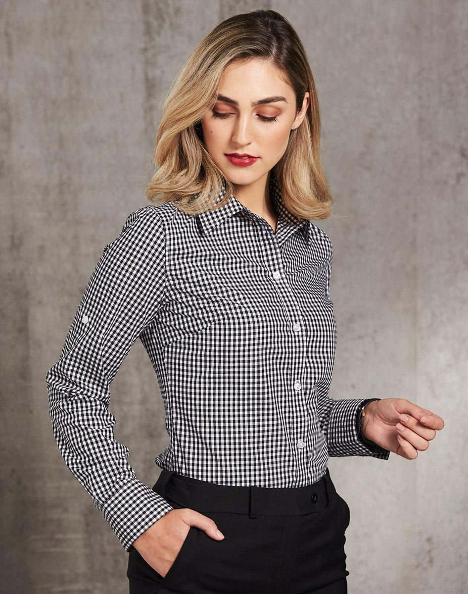 Benchmark M8300L Ladies' Gingham Check Long Sleeve Shirt – Benchmark Online
